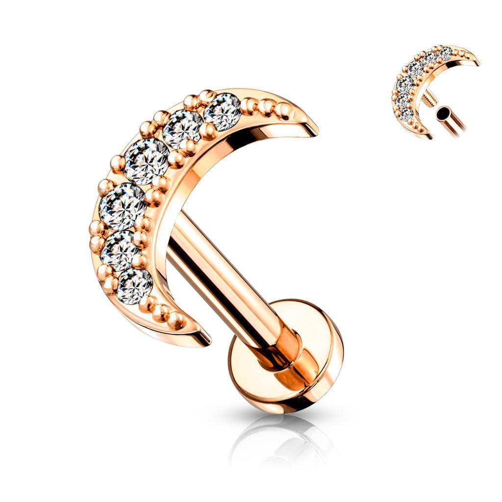 CZ Paved Crescent Moon Flatback Stud – Steel & Gold | SkinKandy AU