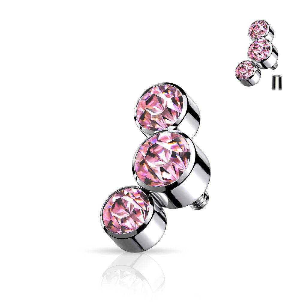 3 Round Cz Gem Titanium Internally Threaded Top